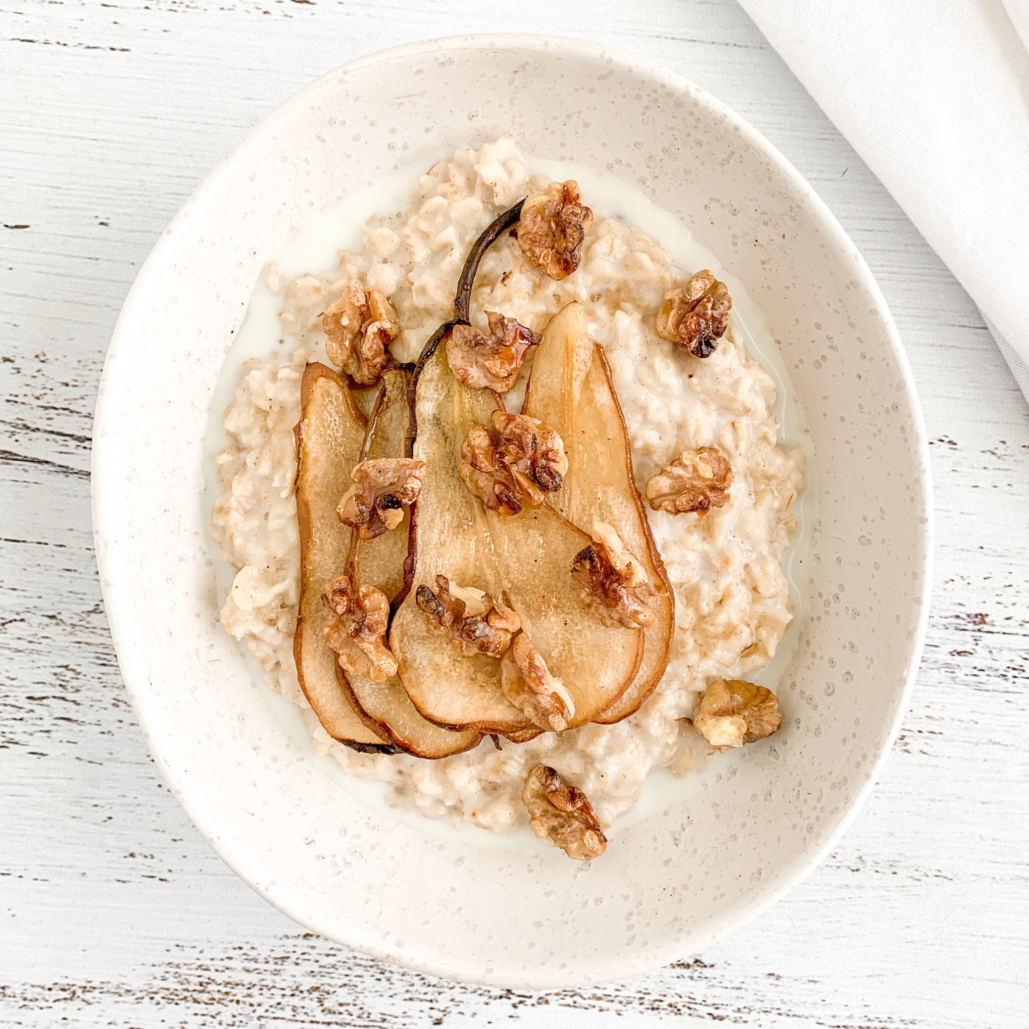 Baked Pear Porridge with Candied Walnuts | Sarah Moore Wellness